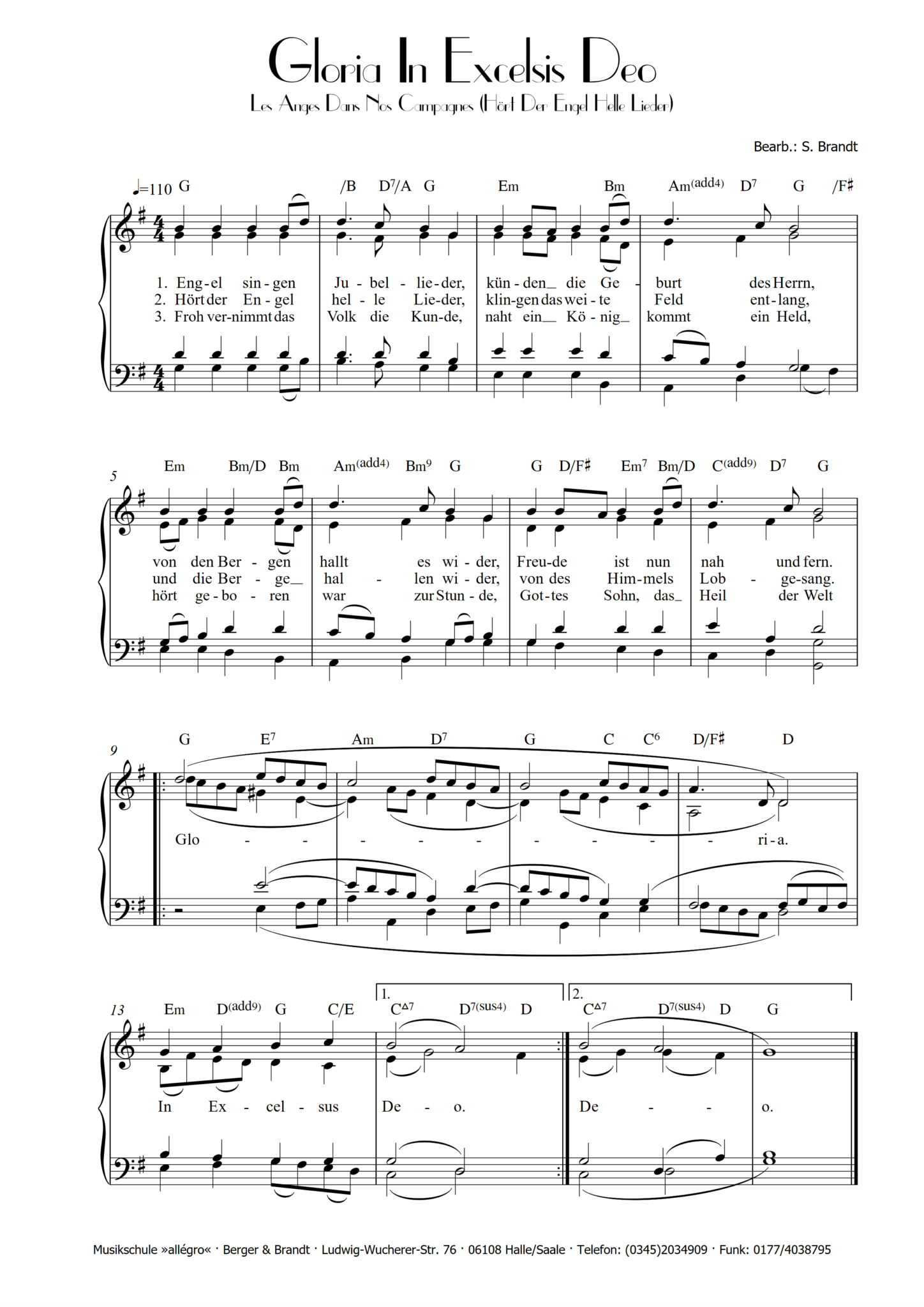 Gloria in Excelsis Deo (Les Anges Dans Nos Campagnes) Hört der Engel helle Lieder – Musikschule ...